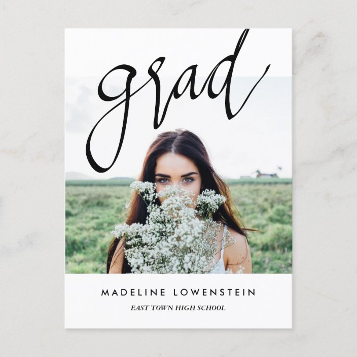 Casual Simple Grad Typography Graduate Photo Announcement Postcard ...