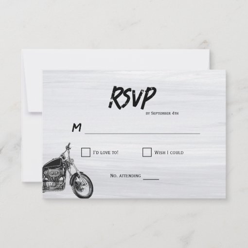Casual Simple Motorcycle Themed Wedding RSVP Card | Zazzle