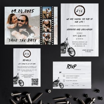Casual Simple Motorcycle Themed Wedding RSVP Card | Zazzle