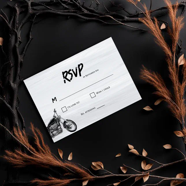 Casual Simple Motorcycle Themed Wedding RSVP Card | Zazzle