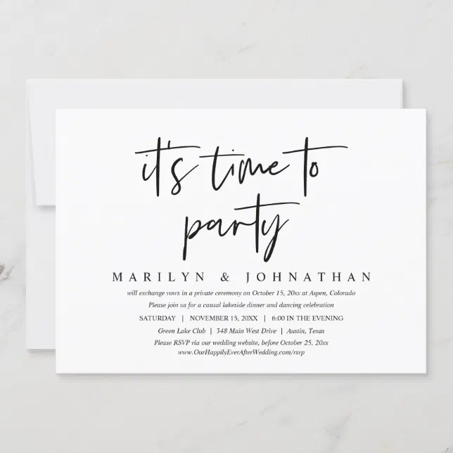 Casual Wedding Elopement, It Is Time To Party Invitation | Zazzle