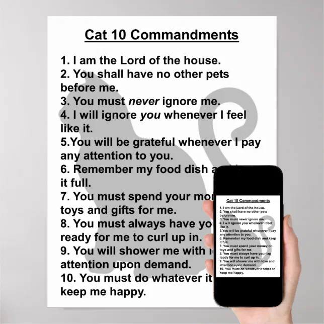 Cat 10 Commandment print | Zazzle