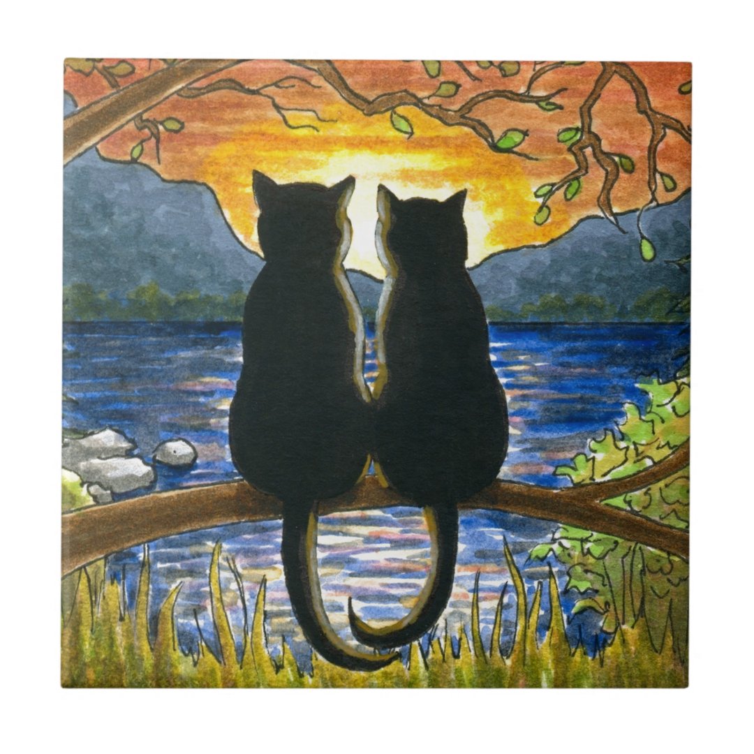 Cat 582 black cats ceramic tile | Zazzle