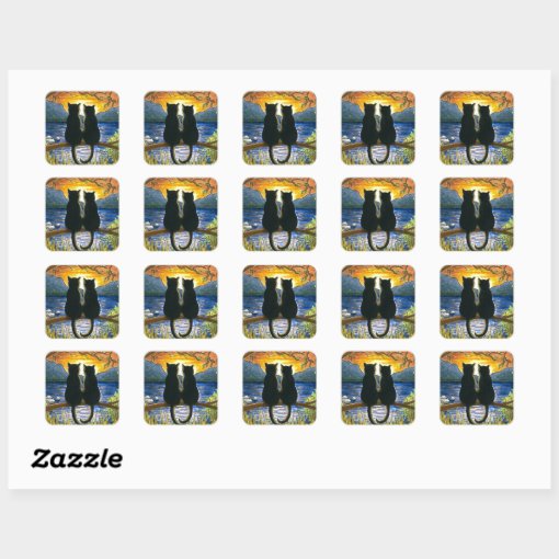 Cat 582 black cats square sticker | Zazzle