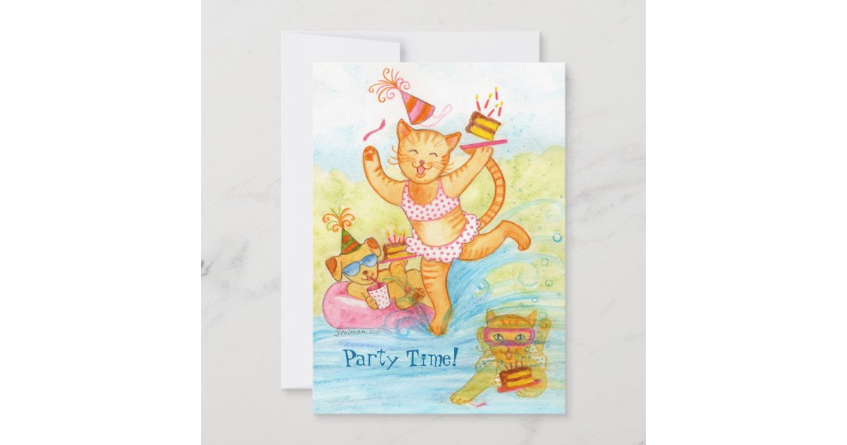 Cat 5th Birthday Pool Party Invitation | Zazzle