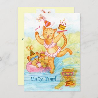 Cat 5th Birthday Pool Party Invitation | Zazzle