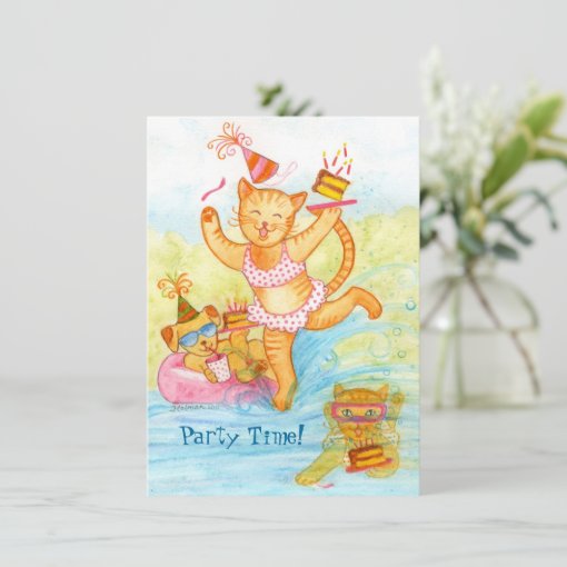 Cat 5th Birthday Pool Party Invitation | Zazzle