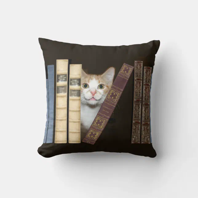 Cat and books throw pillow | Zazzle
