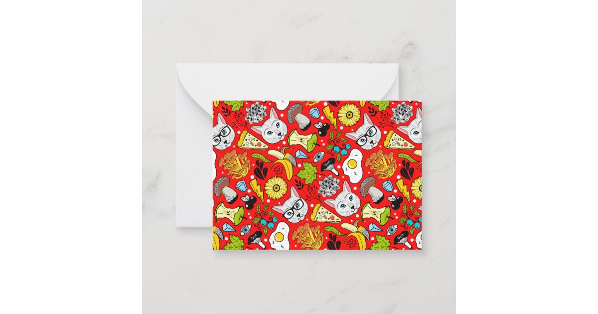 Cat and egg on red note card | Zazzle