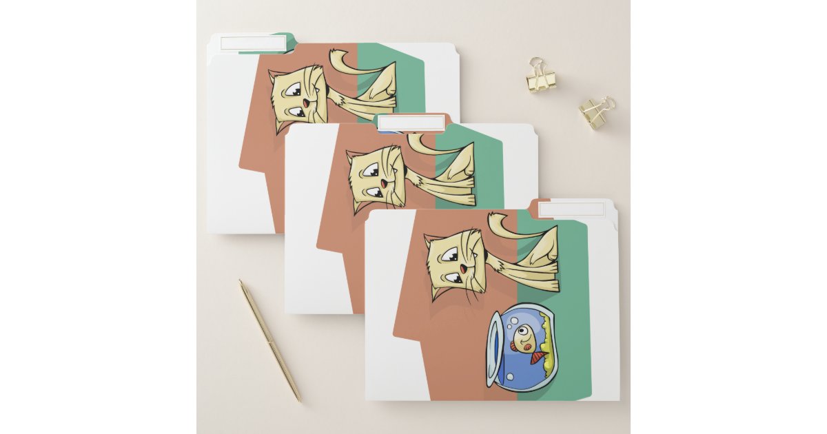Cat and fish bowl clipart file folder | Zazzle