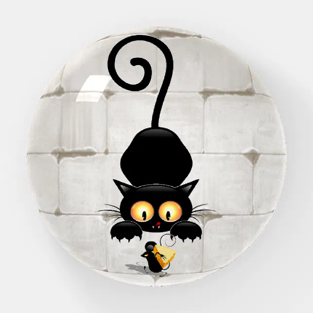 Cat and Mouse with Cheese Fun Cartoon Characters Paperweight | Zazzle