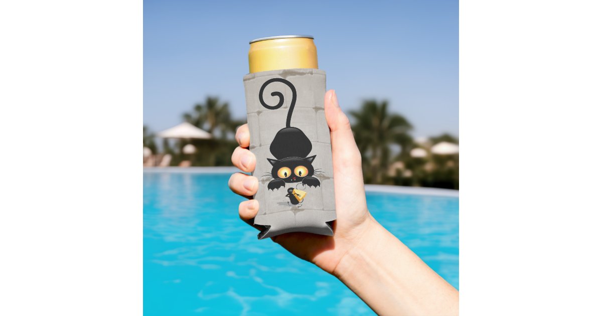 Cat and Mouse with Cheese Fun Cartoon Characters Seltzer Can Cooler ...