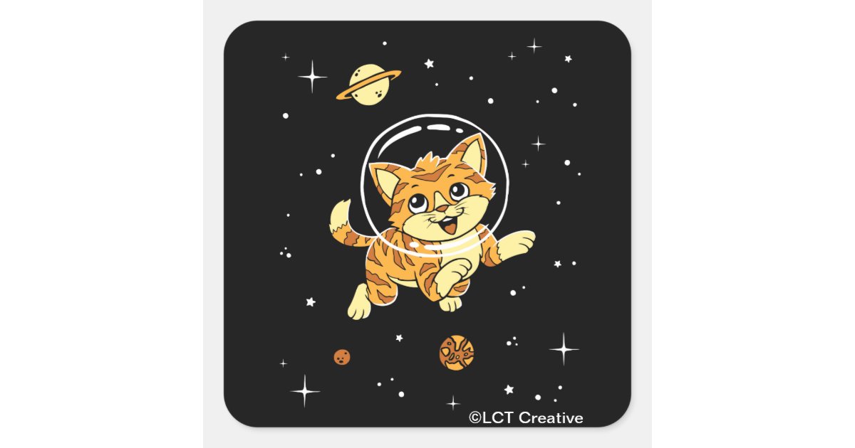 Cat Animals In Space Square Sticker | Zazzle