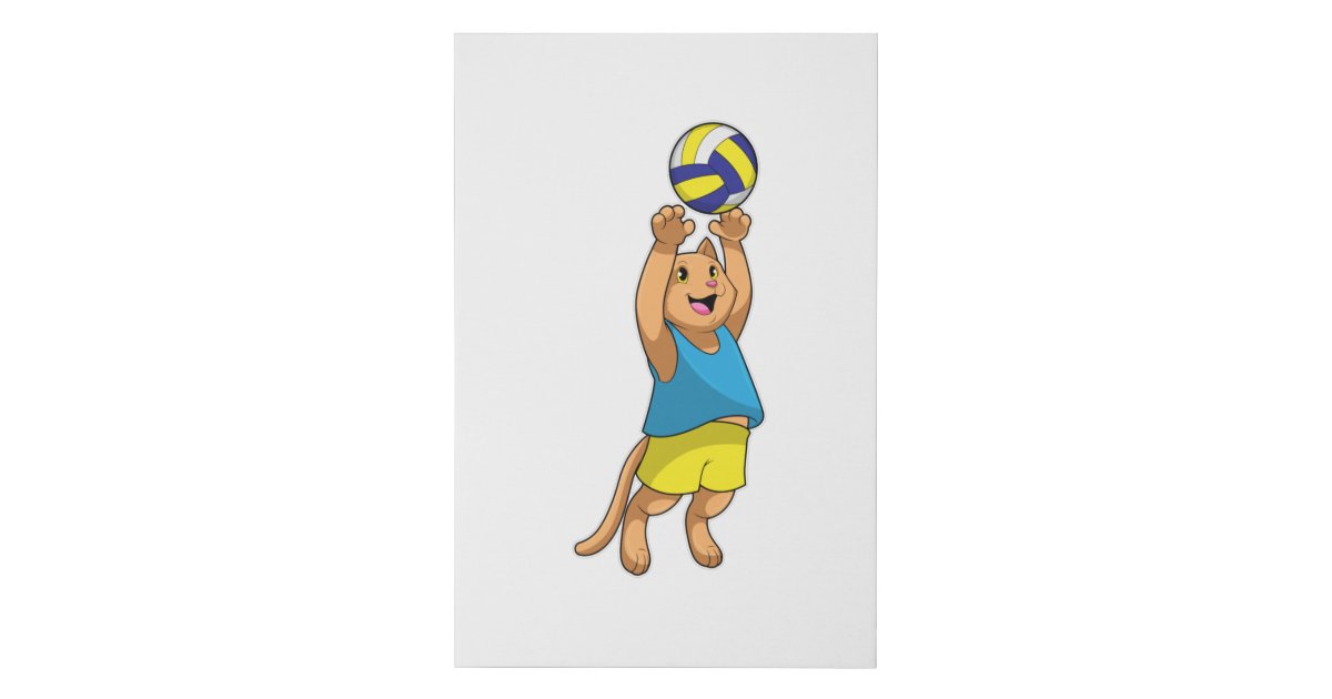 Cat as Volleyball player with Volleyball Faux Canvas Print | Zazzle