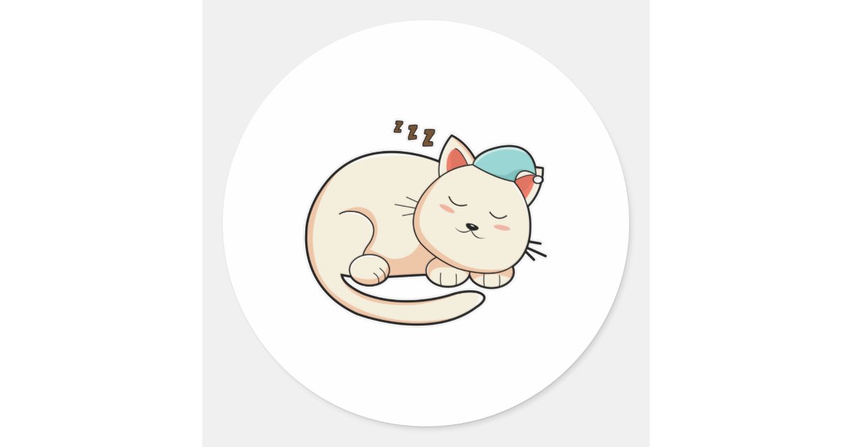 Cat at Sleeping with Nightcap Classic Round Sticker | Zazzle