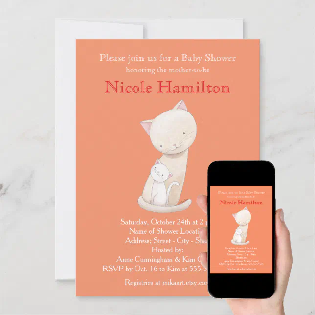 Cat Baby Shower Invitation Mom Baby Cat Invitation | Zazzle