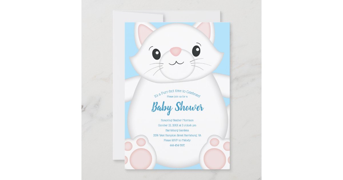 Cat Baby Shower Kitty Blue Invitation | Zazzle