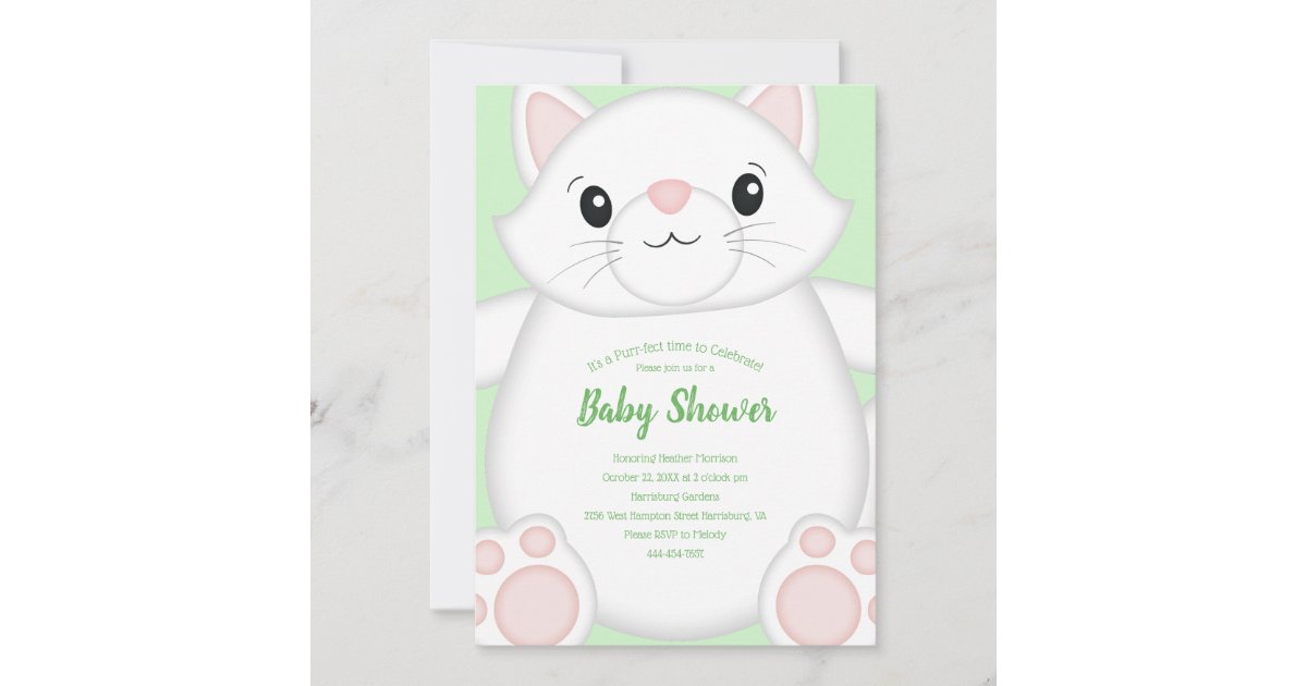 Cat Baby Shower Kitty Green Invitation | Zazzle