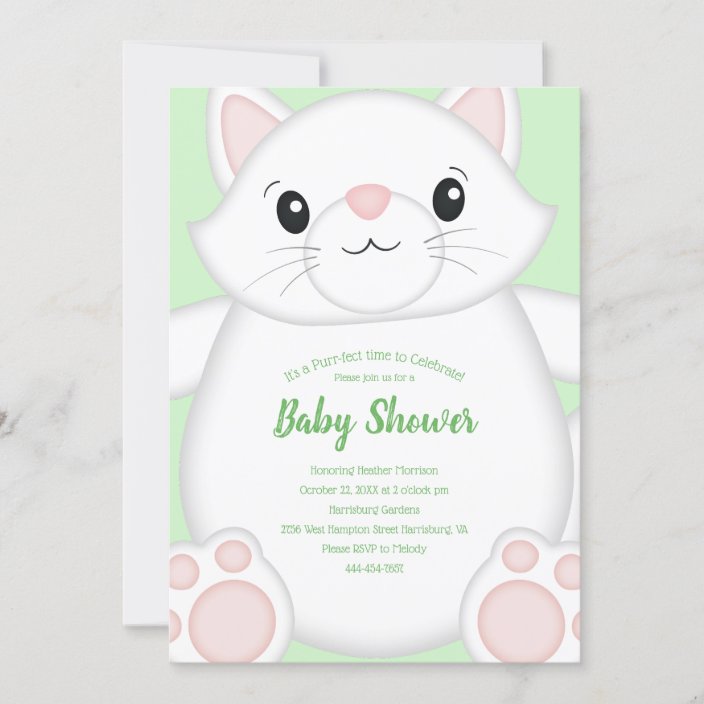 Cat Baby Shower Kitty Green Invitation | Zazzle.com