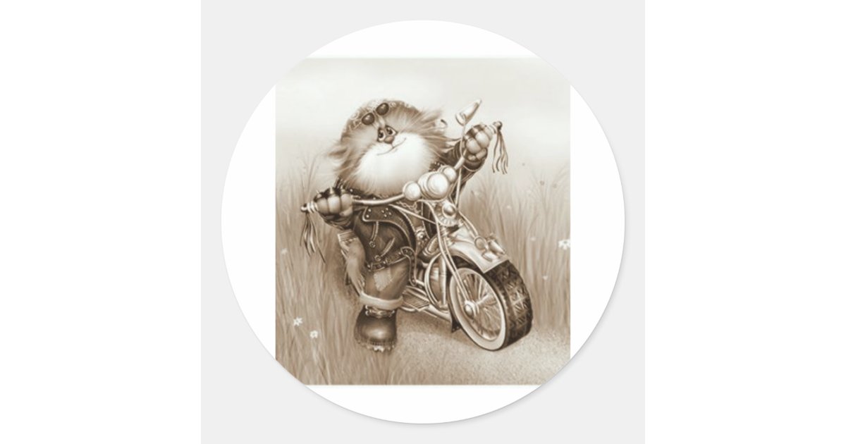 cat biker classic round sticker | Zazzle