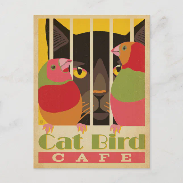 Cat Bird Café Postcard | Zazzle