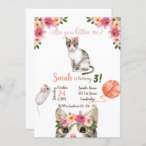 Cat Birthday Invitation, Cat Invitation, Kitty Invitation | Zazzle