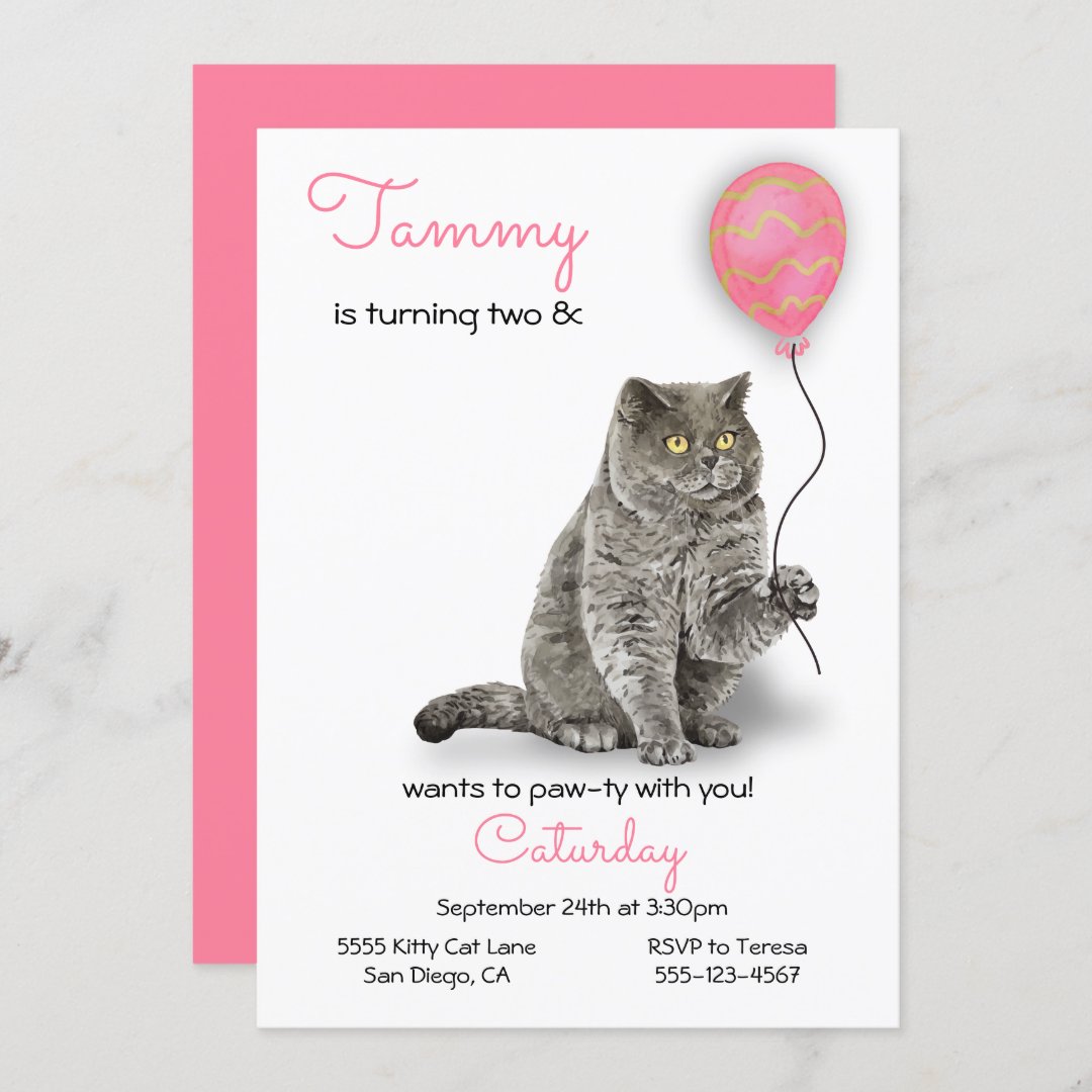 Cat Birthday Party Invitation | Zazzle