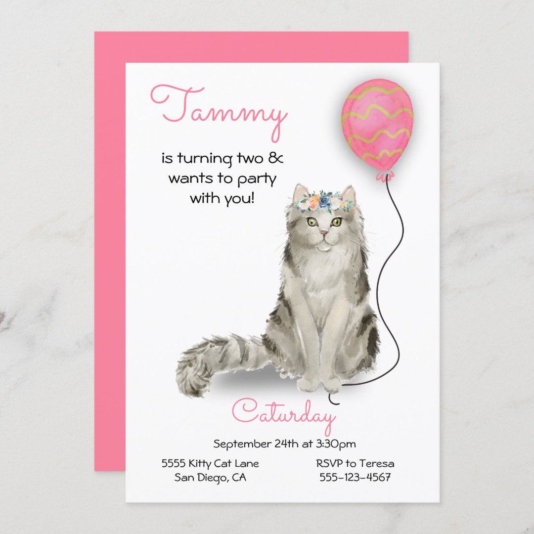 Cat Birthday Party Invitation | Zazzle