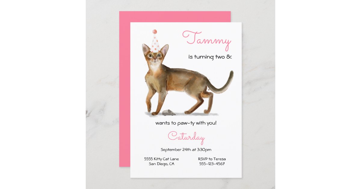 Cat Birthday Party Invitation | Zazzle