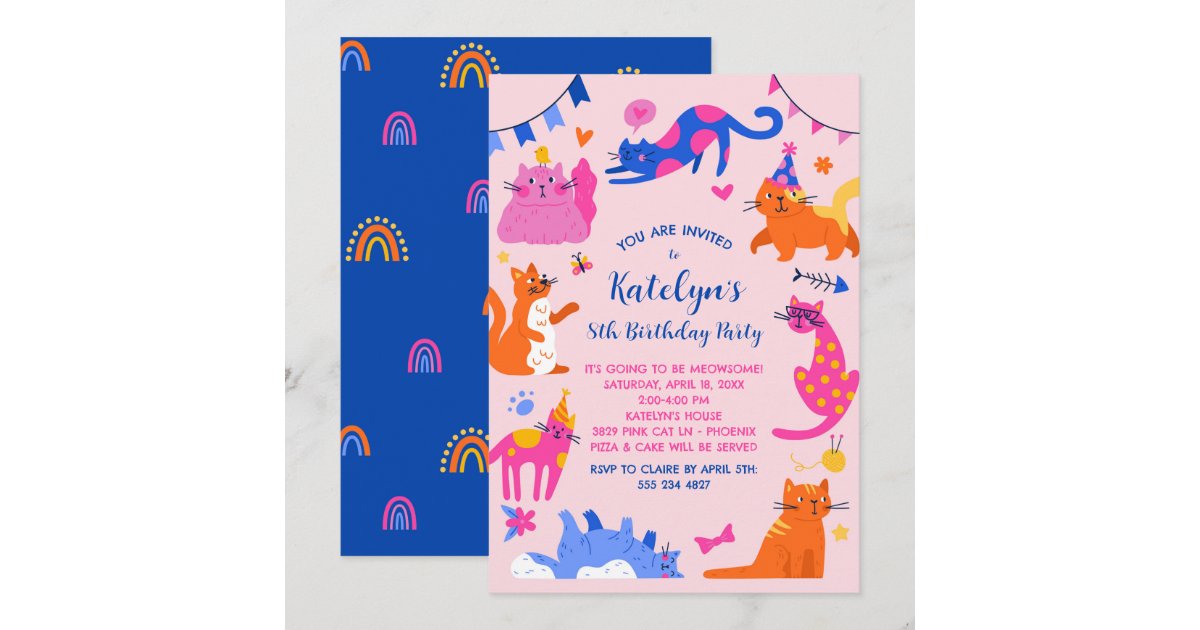 Cat Birthday Party Invitation - Colorful Cats | Zazzle