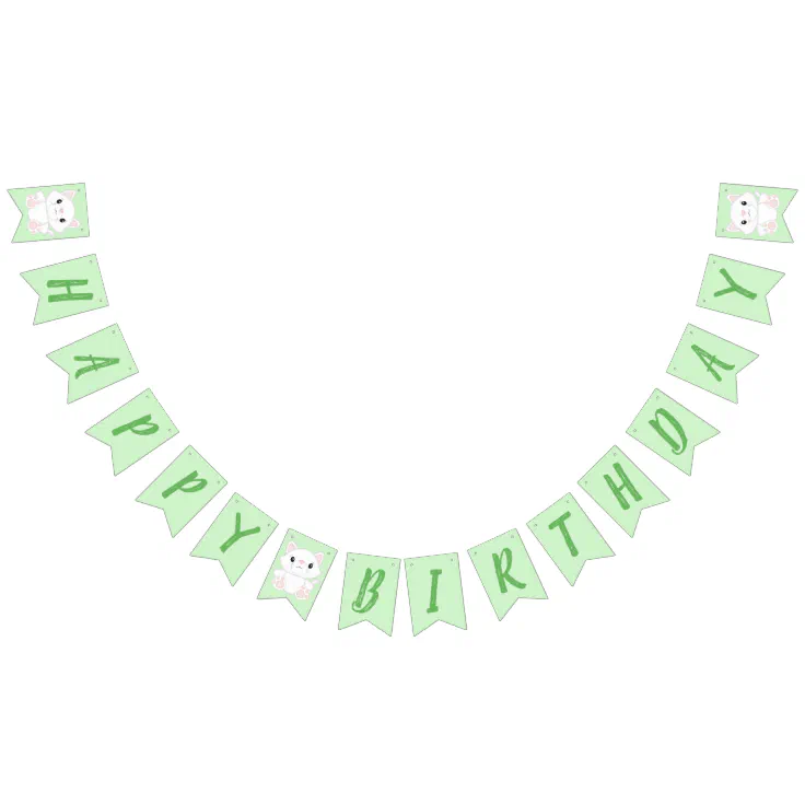 Cat Birthday Party Kitty Green Bunting Flags | Zazzle