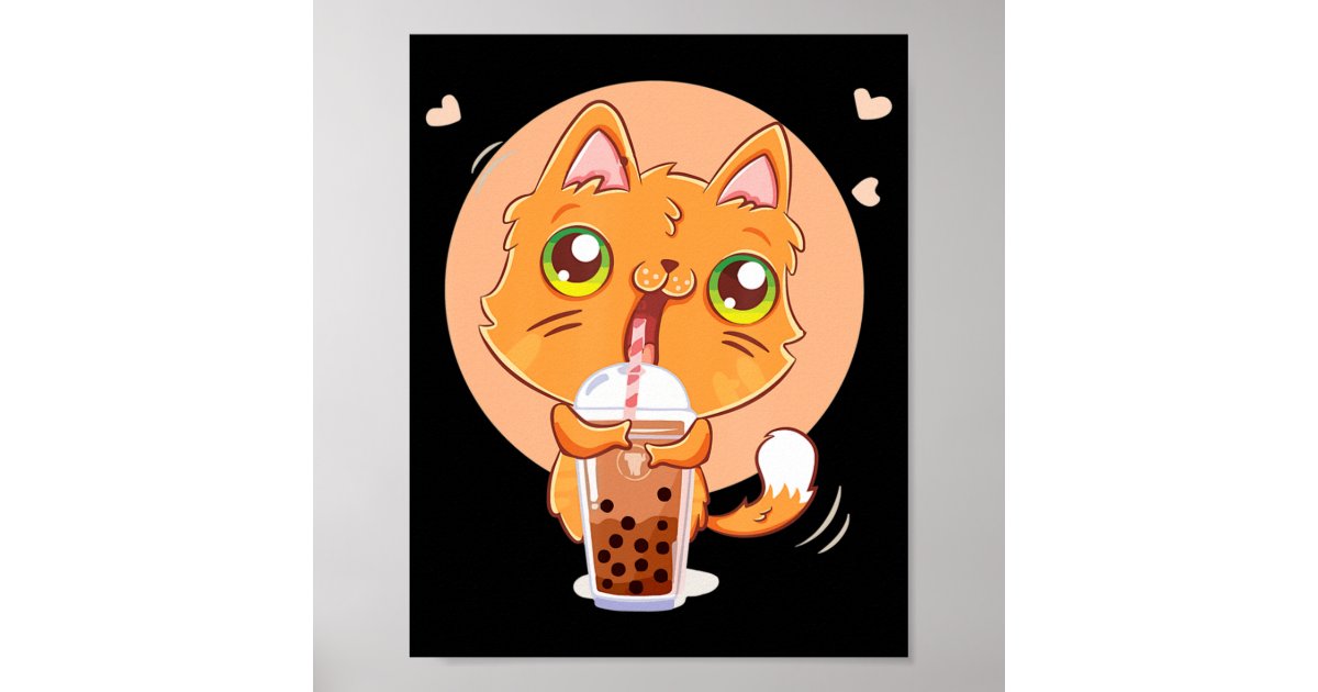 Cat Boba Tea Bubble Tea Anime Kawaii Neko For Girl Poster Zazzle