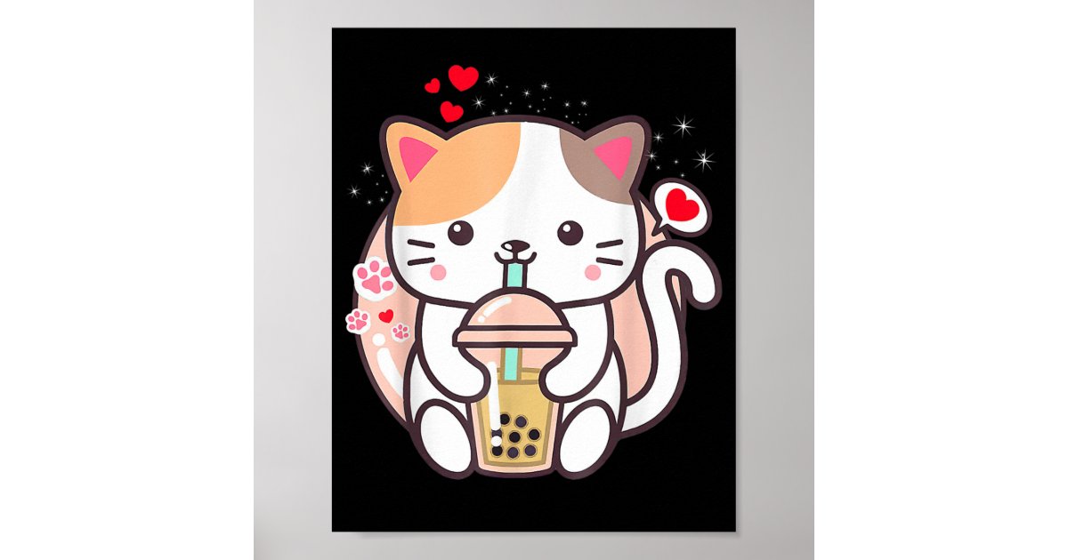 Cat Boba Tea Bubble Tea Kawaii Anime Japanese Neko Poster | Zazzle