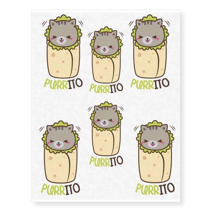 Cat Burrito Purrito Temporary Tattoos | Zazzle