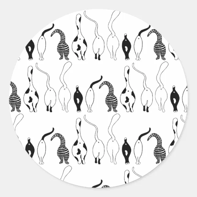 Cat Butts Pattern Classic Round Sticker | Zazzle