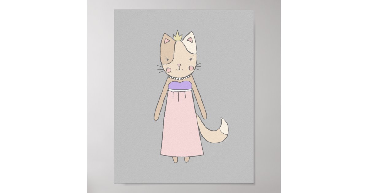 Cat cartoon girl princess pink nursery poster | Zazzle