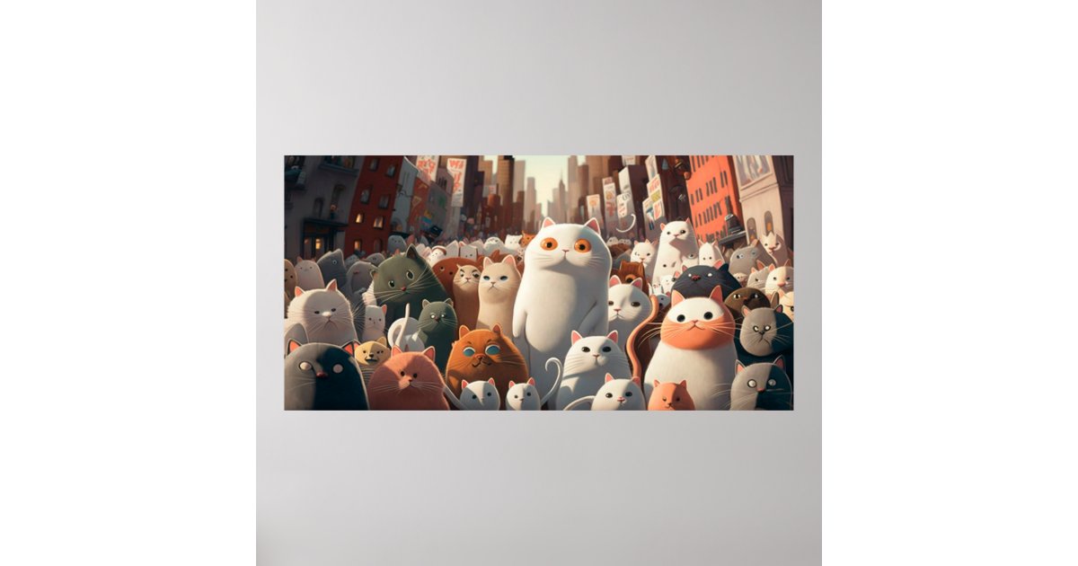 Cat City Cartoon Crowd Poster | Zazzle