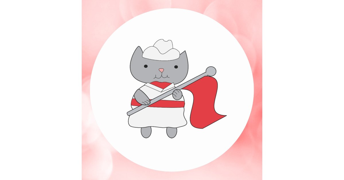 Cat Color Guard Red White Classic Round Sticker | Zazzle