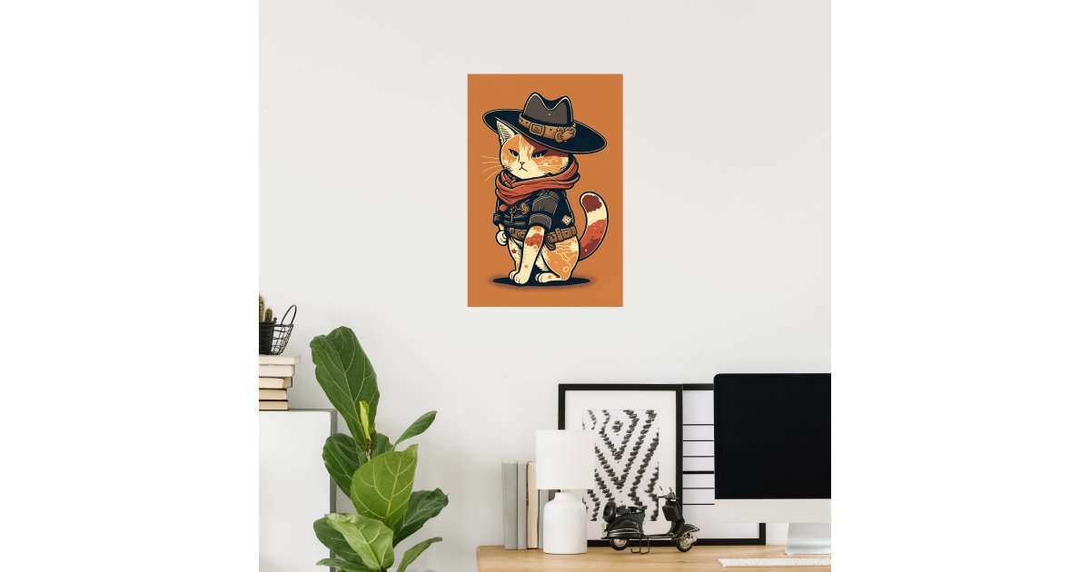 Cat cowboy mascot poster | Zazzle
