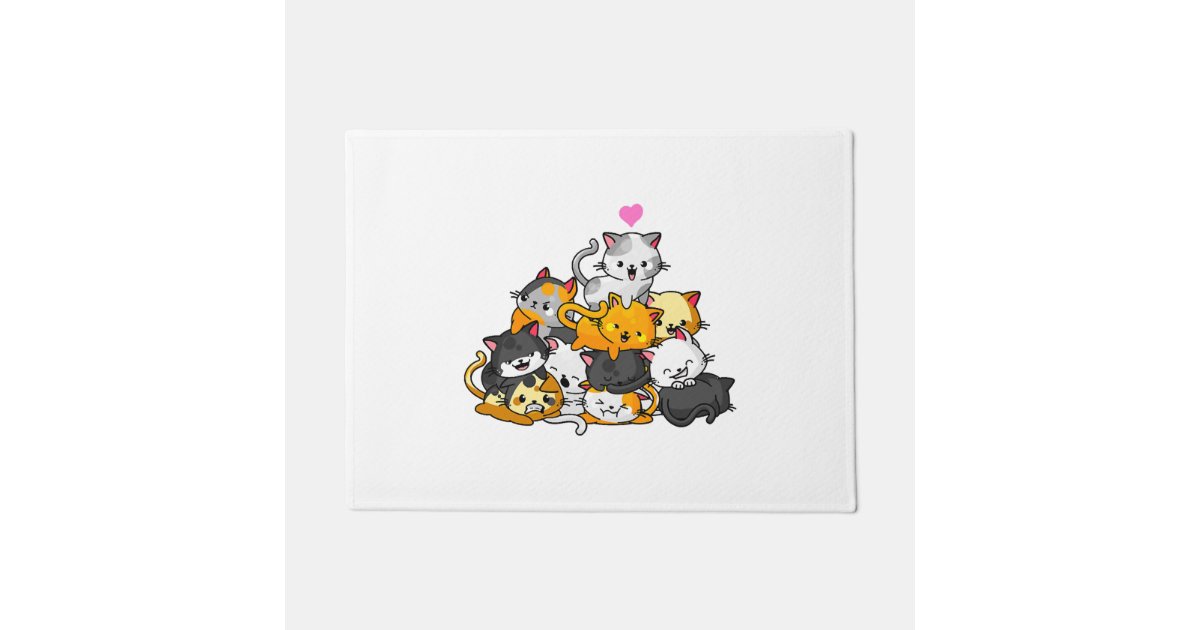 Cat Cute Kitty Pile Cats Anime Kawaii Neko Gift Doormat | Zazzle