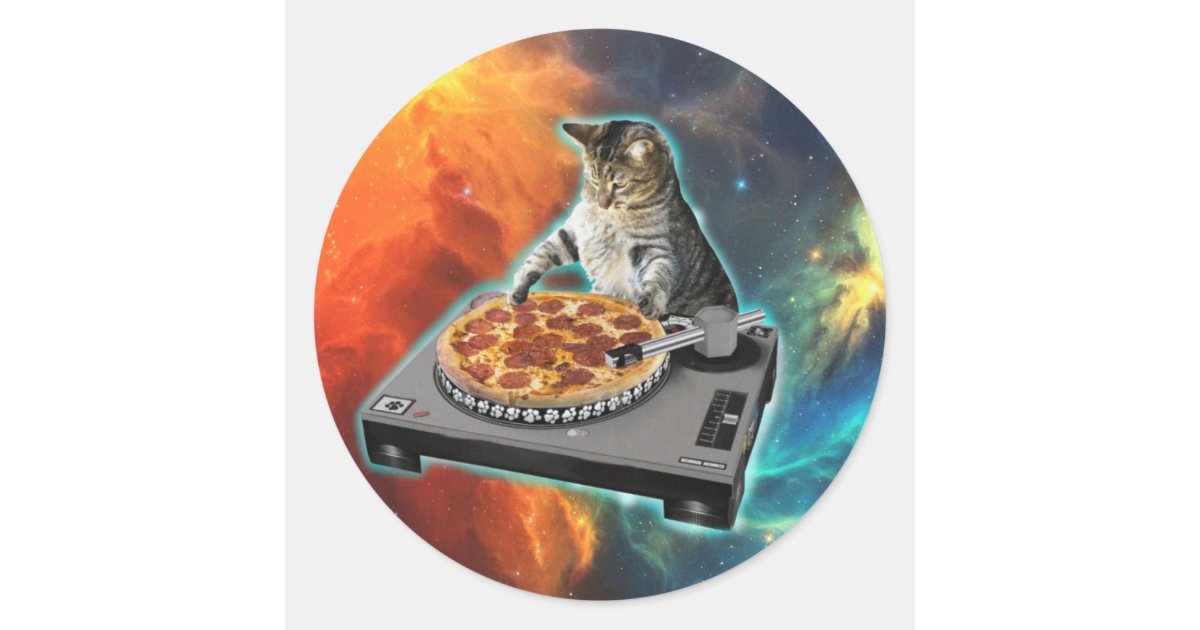 Cat dj disc jockey's sound table classic round sticker | Zazzle