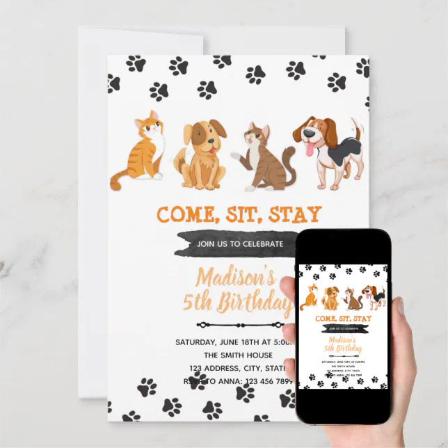 Cat dog pet birthday Invitation | Zazzle