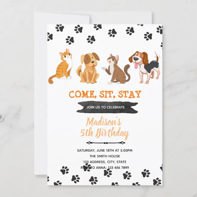 Cat dog pet birthday Invitation | Zazzle