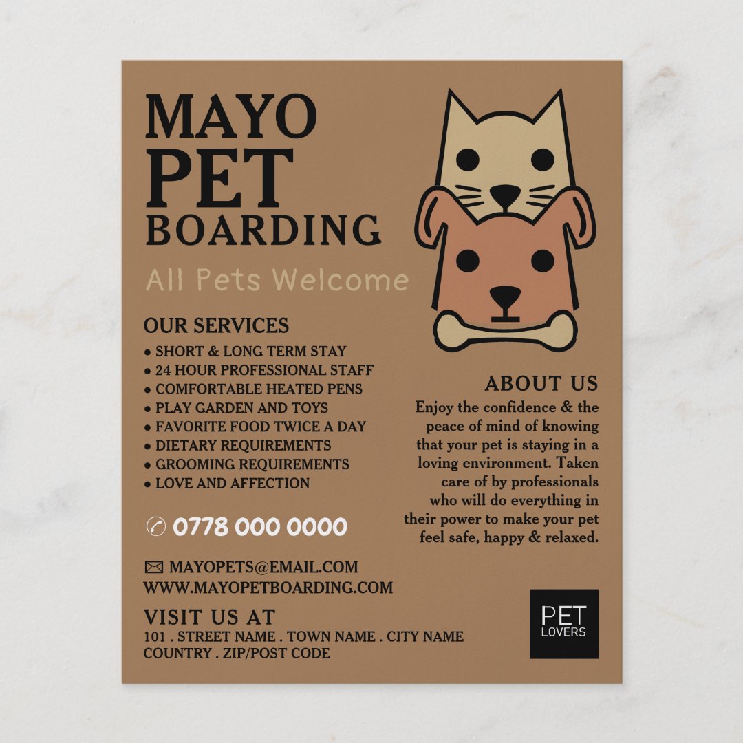 Cat & Dog, Pet Boarding Advertising Flyer | Zazzle