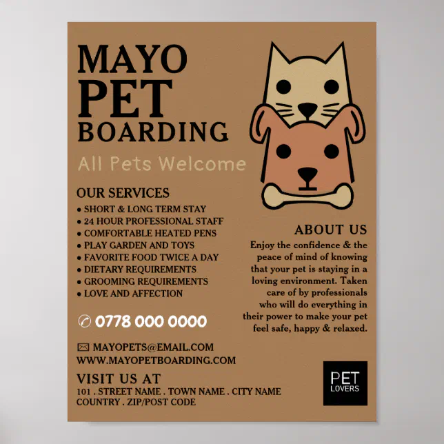 Cat & Dog, Pet Boarding Advertising Poster | Zazzle