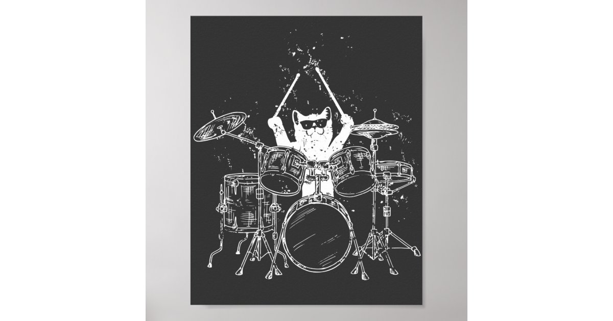 Cat Drummer Playing Drums Poster | Zazzle