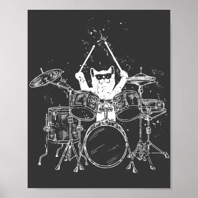 Cat Drummer Playing Drums Poster | Zazzle