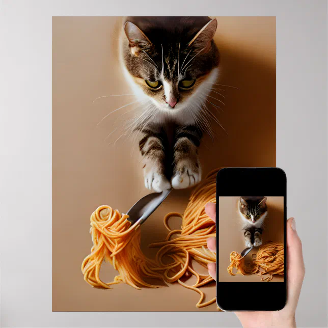 Cat Eating Spaghetti Poster | Zazzle