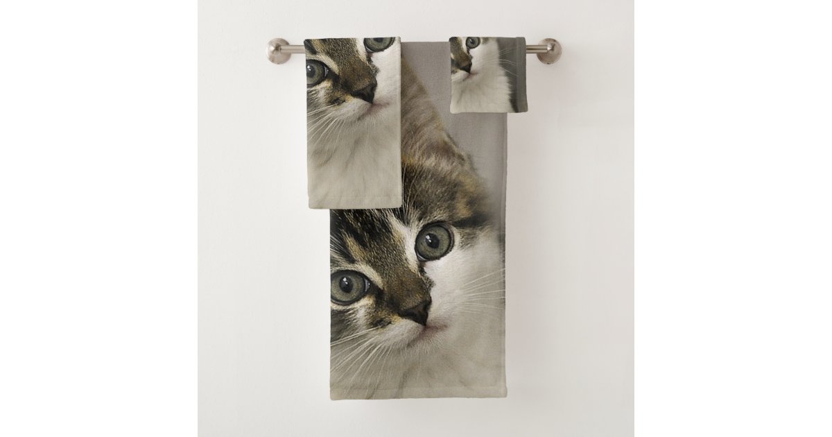 Cat Face Bathroom Towel Set | Zazzle