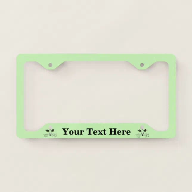 Cat Face Black Drawing Intense Eyes Light Green License Plate Frame ...
